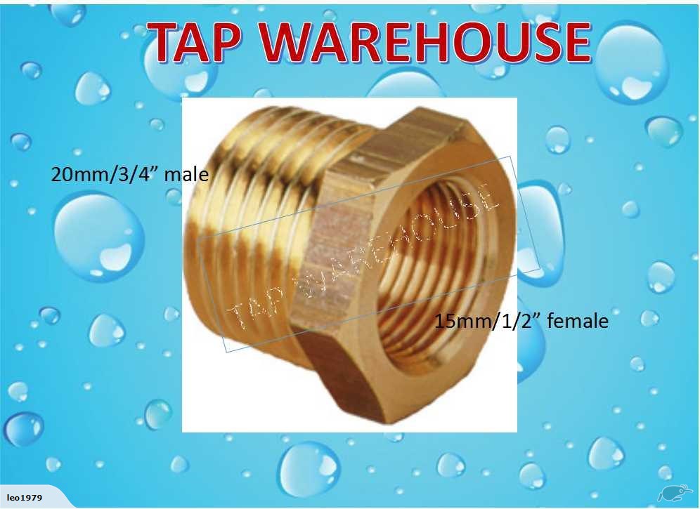 Brass 20mm/3/4″ x 15mm / 1/2″ reducing bush – Tap Warehouse